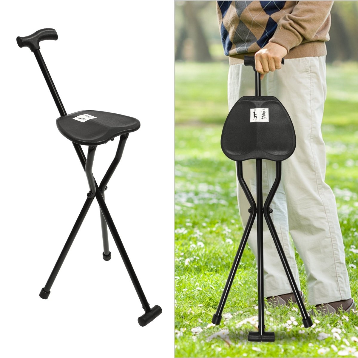 Foldable Walking Stick with Integrated Seat | Lightweight Aluminum ...